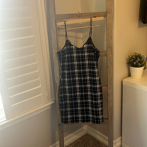 Shein Dresses Spaghetti Strap Plaid Black And White Short Dress